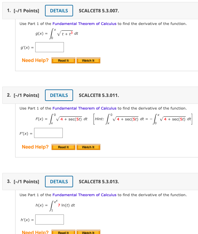 Solved 1. [-/1 Points) DETAILS SCALCET8 5.3.007. Use Part 1 | Chegg.com