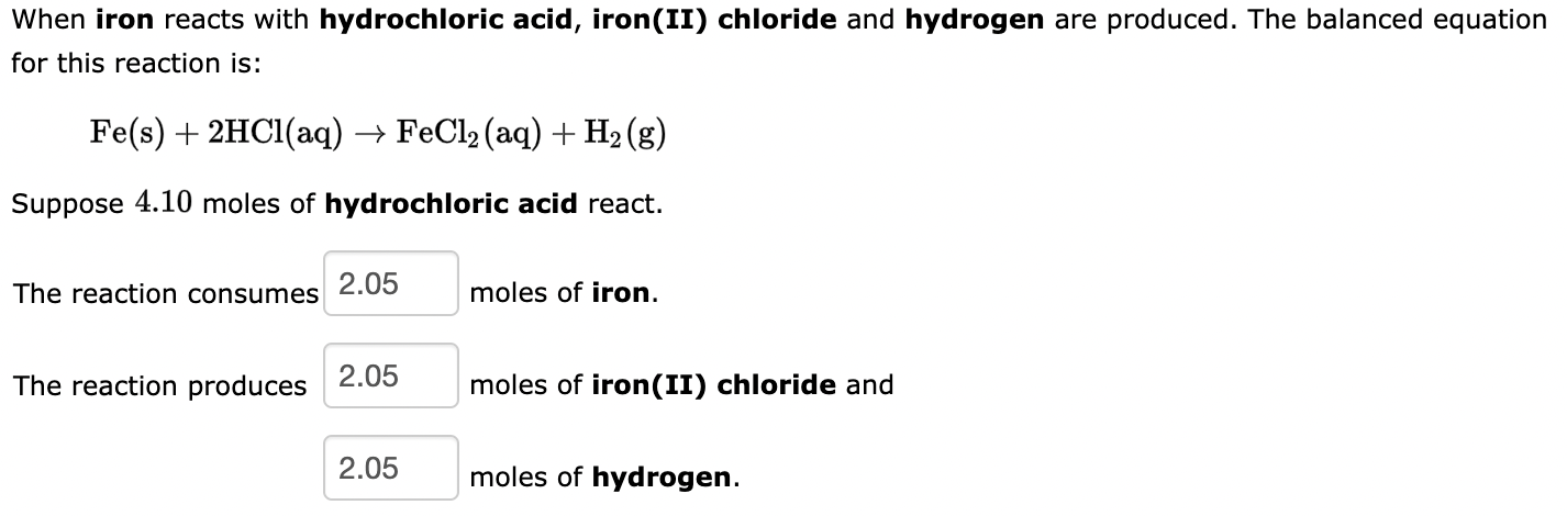 Solved When iron reacts with hydrochloric acid, iron(II) | Chegg.com
