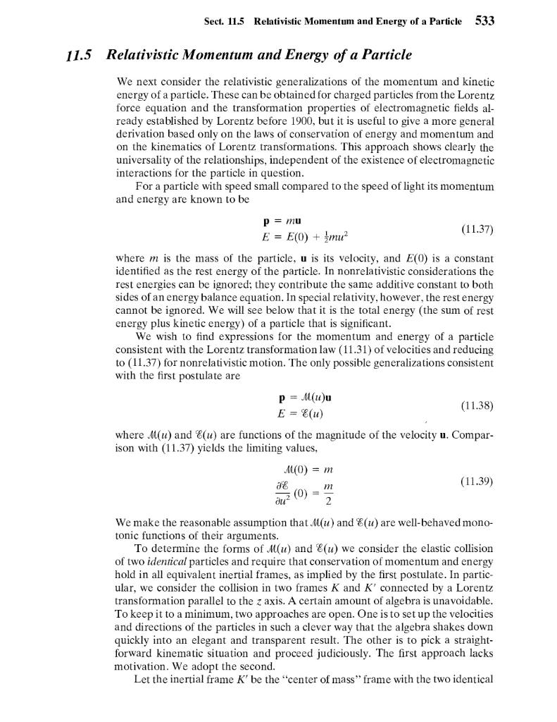 Solved Sect. 11.5 Relativistic Momentum and Energy of a | Chegg.com