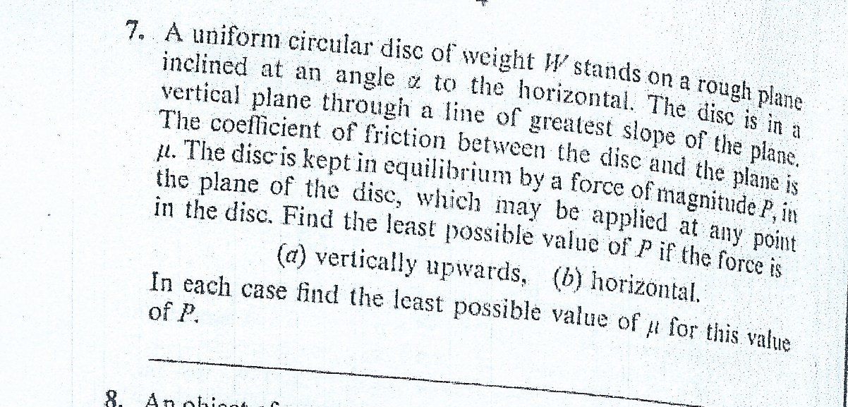 Solved 7. A uniform circular disc of weight stands on a | Chegg.com