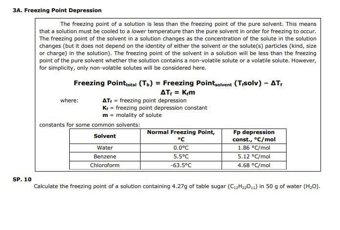 Solved The freezing point of a solution is less than the | Chegg.com