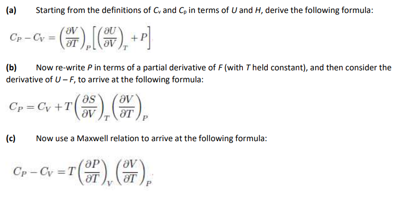Solved (a) ) Starting from the definitions of Cv and Cp in | Chegg.com