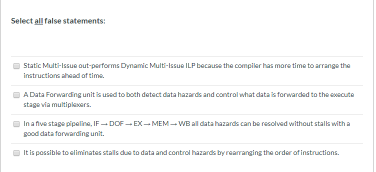 Solved Select all false statements: Static Multi-Issue | Chegg.com