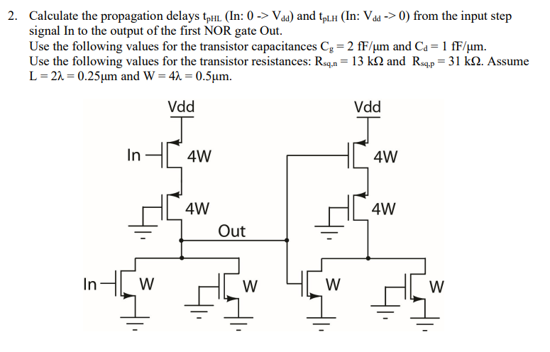 Solved 2. Calculate the propagation delays tphl (In: 0 -> | Chegg.com