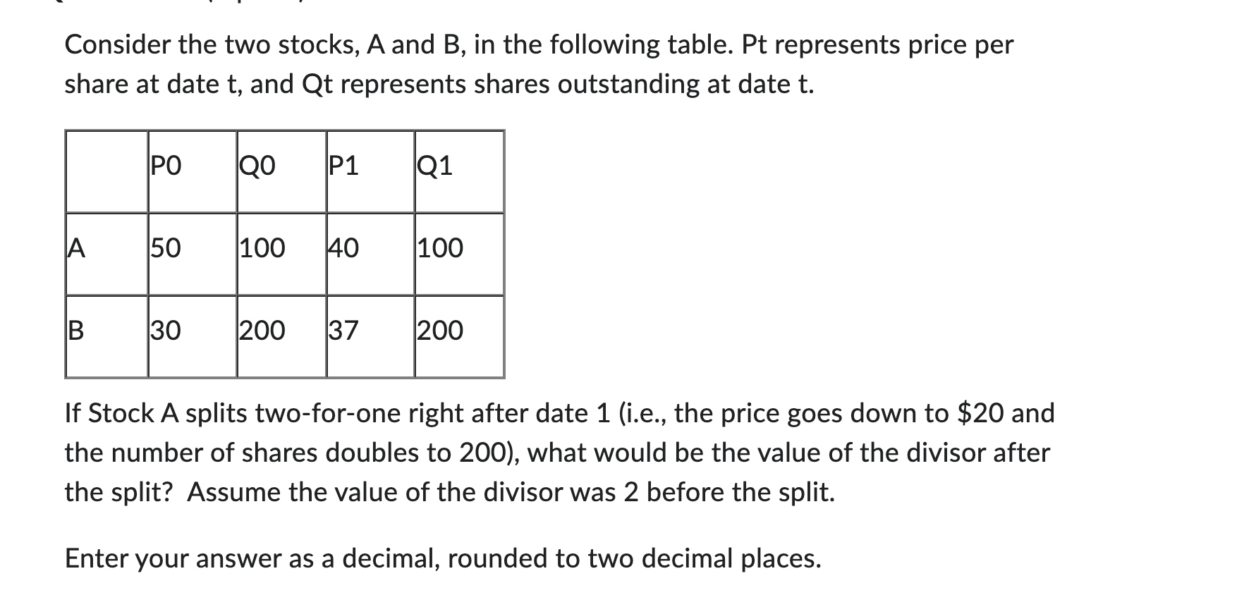 Solved Consider the two stocks, A and B, in the following | Chegg.com