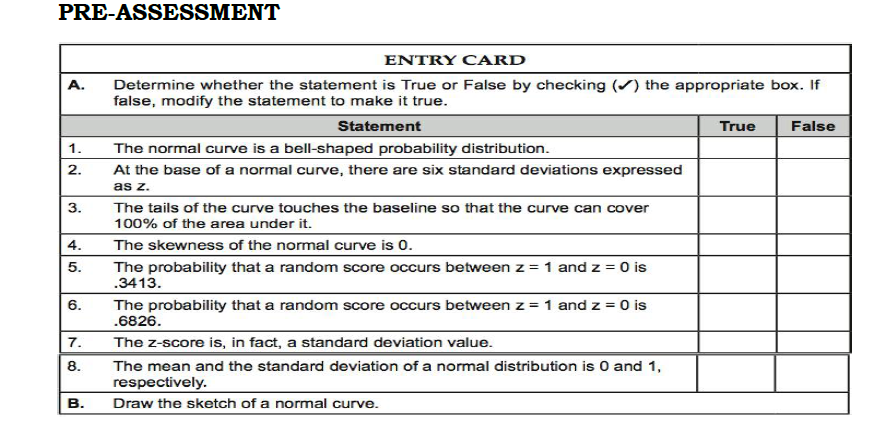 Solved PRE-ASSESSMENT A. 1. 2. 3. ENTRY CARD Determine | Chegg.com