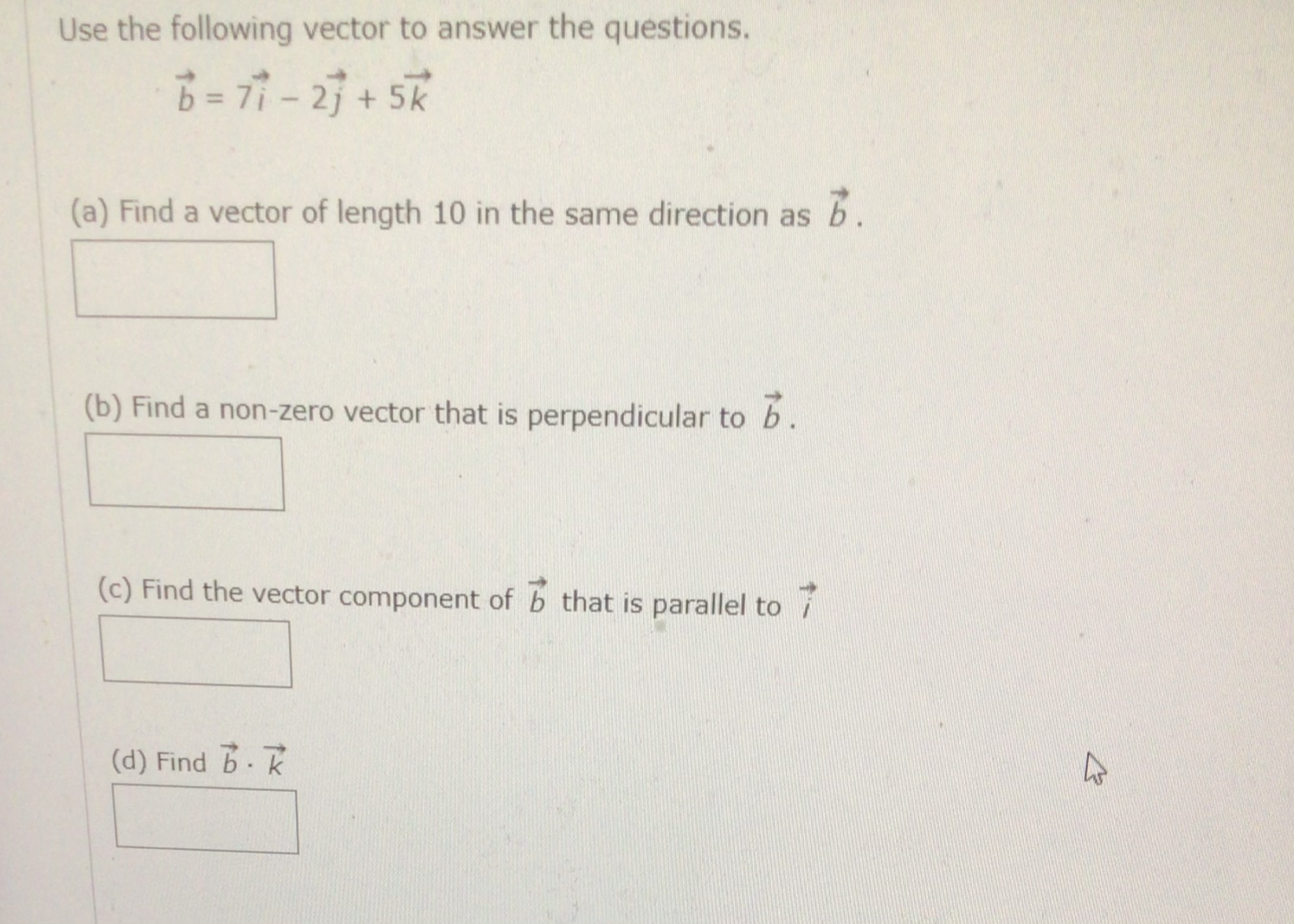 Solved Use the following vector to answer the questions. | Chegg.com