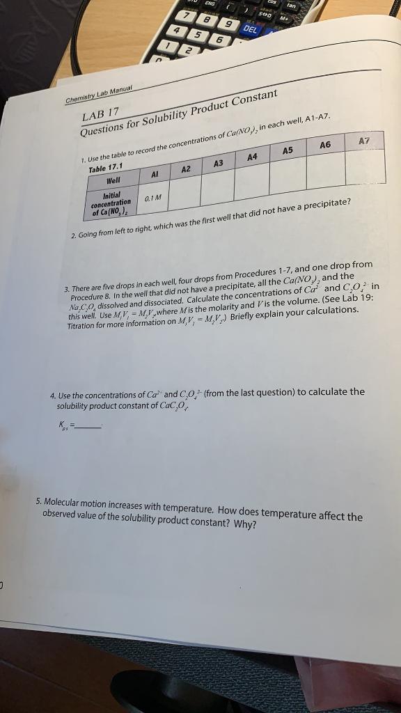 Solved 8 DEL 1 Chemistry Lab Manual LAB 17 Questions for | Chegg.com