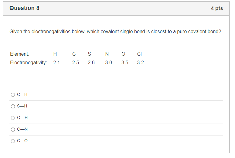 Solved Given the electronegativities below, which covalent | Chegg.com