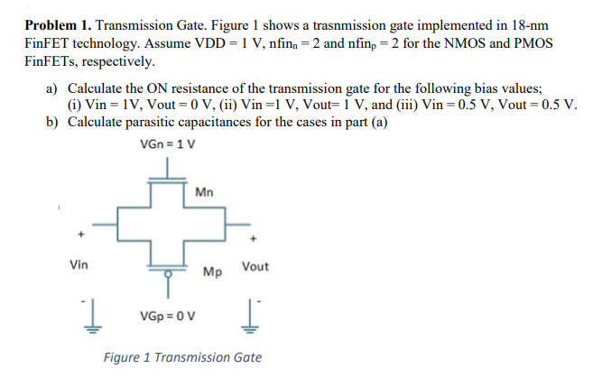 Solved Problem 1. Transmission Gate. Figure 1 shows a | Chegg.com