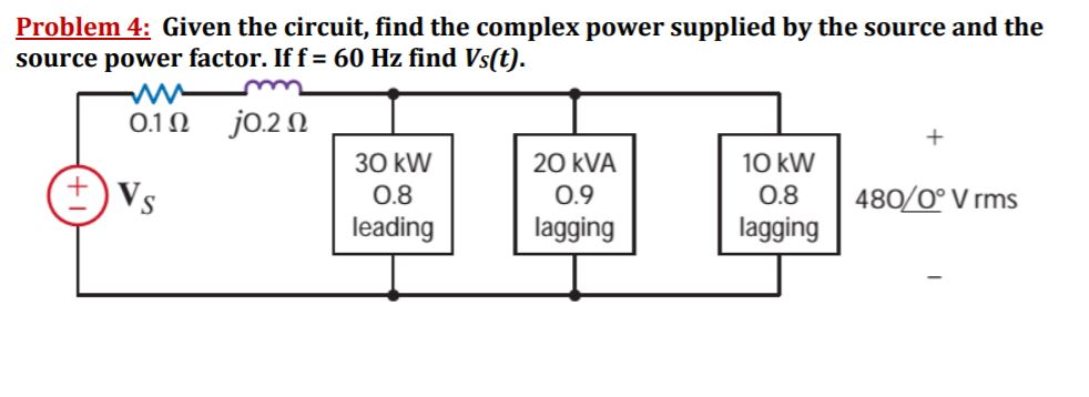 Solved Problem 4: Given the circuit, find the complex power | Chegg.com