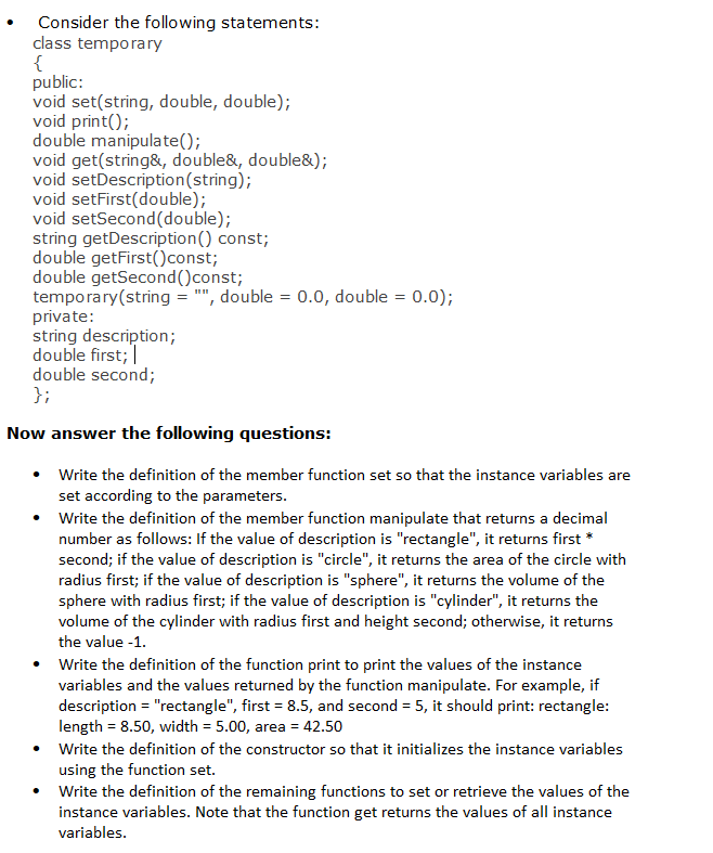 Solved - Consider the following statements: class temporary | Chegg.com