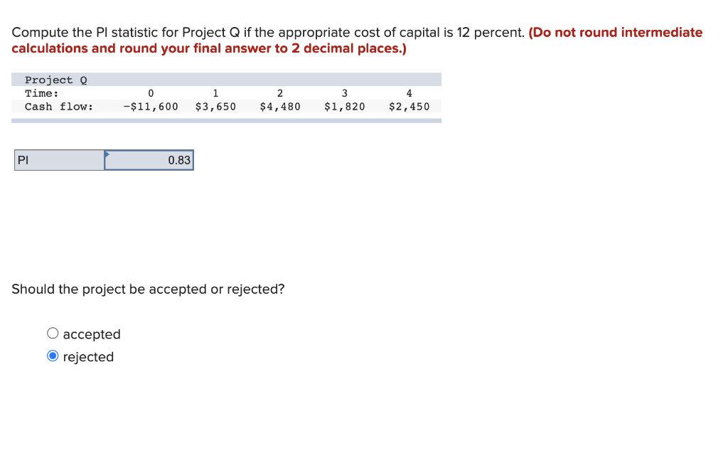 Solved Compute the PI statistic for Project Q if the | Chegg.com