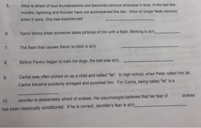 Solved Use the following conditioned stimulus unconditioned | Chegg.com