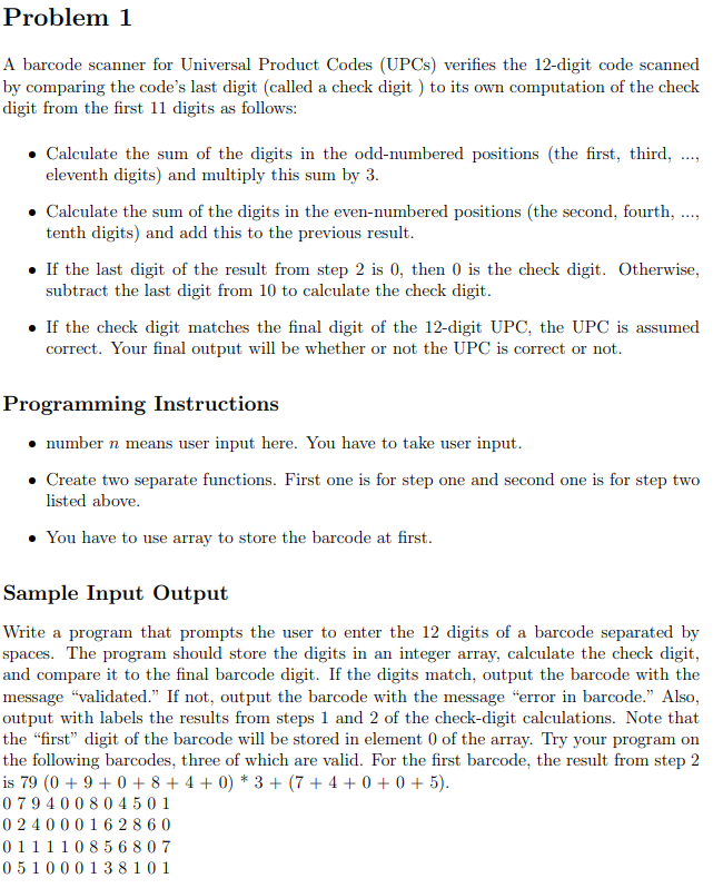 Solved Problem 1 A barcode scanner for Universal Product | Chegg.com