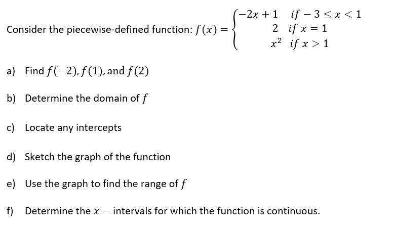 Solved Consider the piecewise-defined function: f(x) = = | Chegg.com