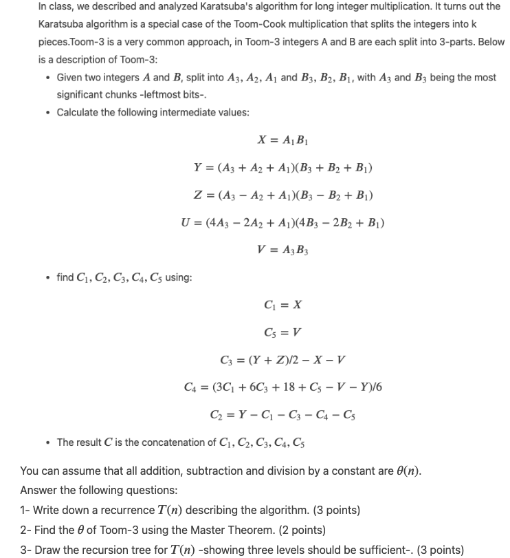 Solved In class, we described and analyzed Karatsuba's | Chegg.com