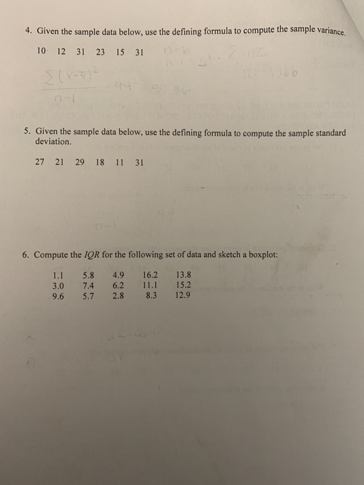 Solved 4. Given the sample data below, use the defining | Chegg.com
