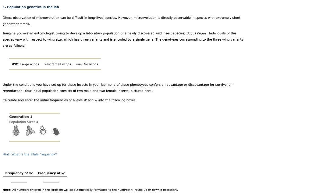 1. Population genetics in the lab Direct observation | Chegg.com