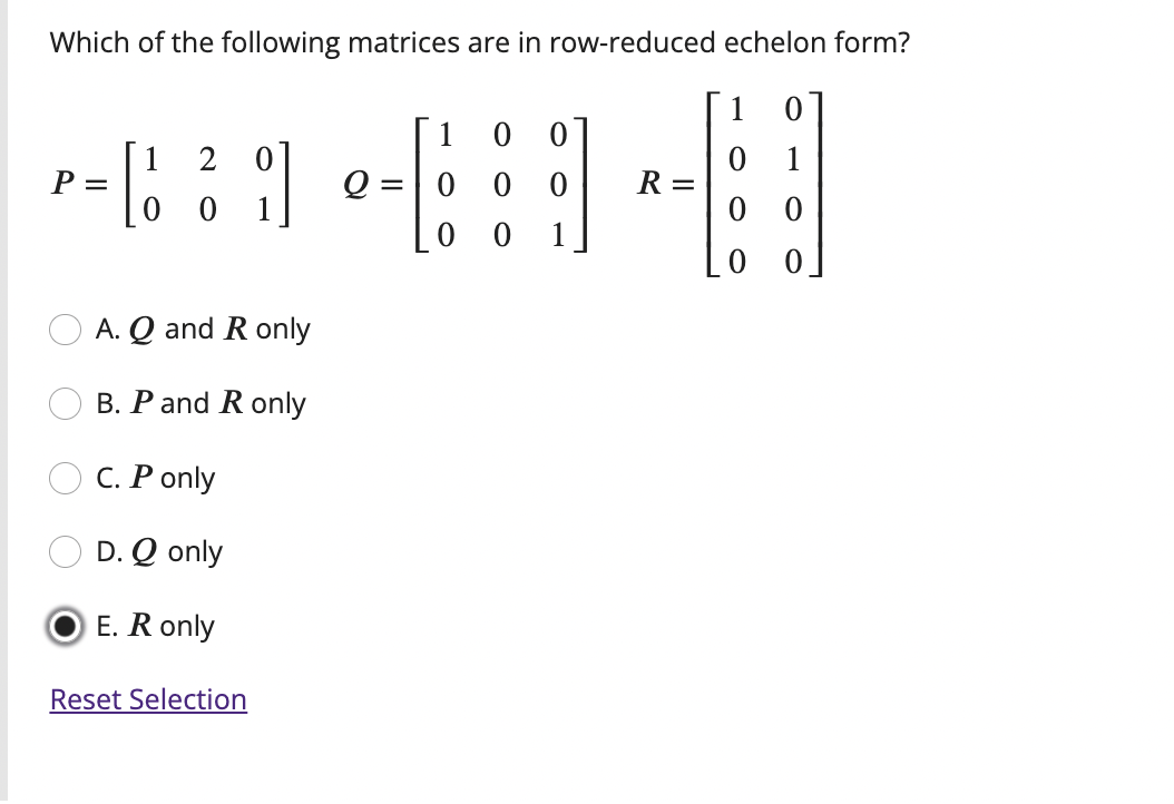 Solved Which of the following matrices are in row-reduced | Chegg.com