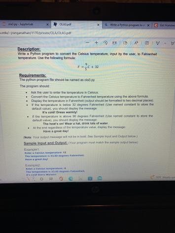 Solved Description: Winte a Pyoten program to carreit the | Chegg.com