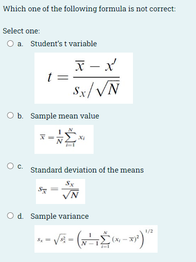 Solved Which one of the following formula is not correct: | Chegg.com