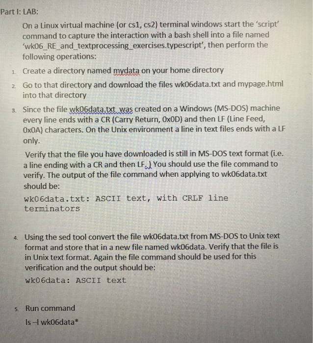 Solved Part I: LAB: On a Linux virtual machine (or cs1, cs2) | Chegg.com
