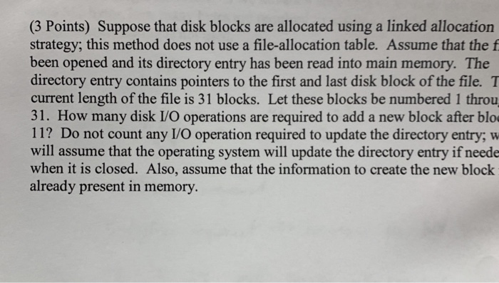 Solved (3 Points) Suppose that disk blocks are allocated | Chegg.com
