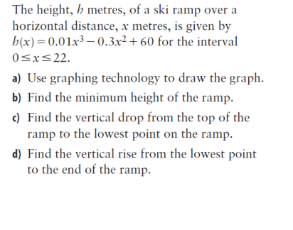 Solved The height, b metres, of a ski ramp over a horizontal | Chegg.com