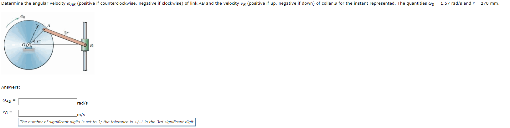 Solved Determine the angular velocity WAB (positive if | Chegg.com