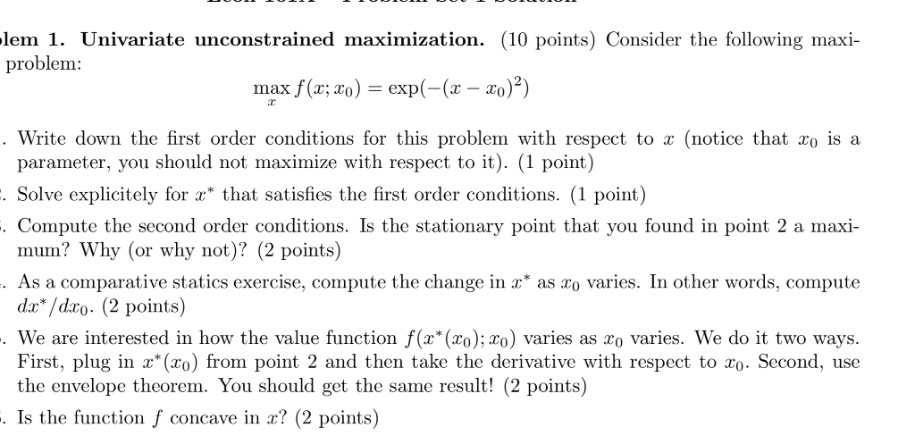 DOO U ODIO DO DOC lem 1. Univariate unconstrained | Chegg.com