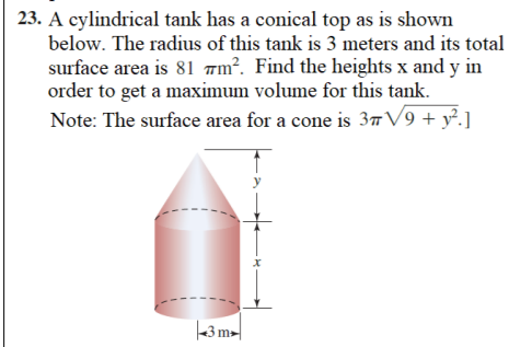 Solved 23. A cylindrical tank has a conical top as is shown | Chegg.com