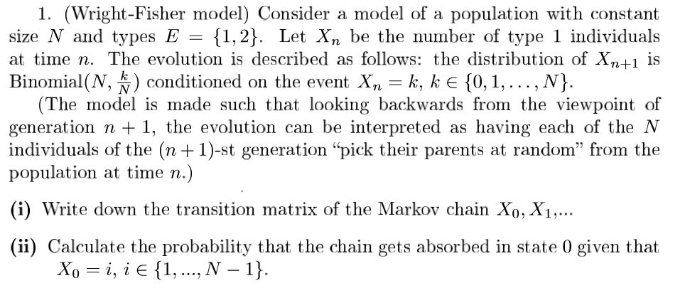 1. (Wright-Fisher model) Consider a model of a | Chegg.com