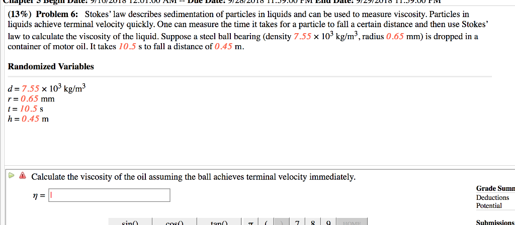 Solved (13%) Problem 6: Stokes' law describes sedimentation | Chegg.com