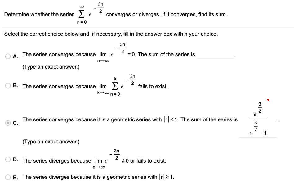 Solved Determine whether the series e- converges or | Chegg.com