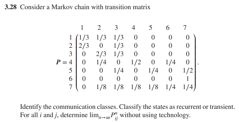 Solved 3.28 Consider a Markov chain with transition matrix | Chegg.com