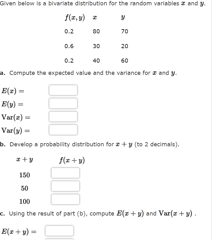 Solved Given below is a bivariate distribution for the | Chegg.com