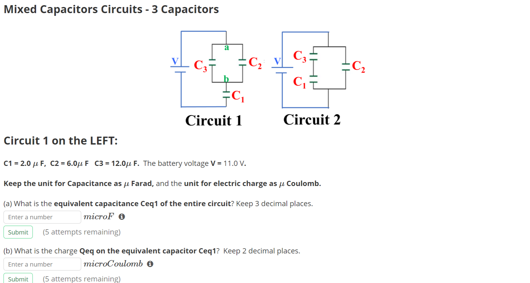 Solved Mixed Capacitors Circuits - 3 Capacitors а C3 :C, V | Chegg.com