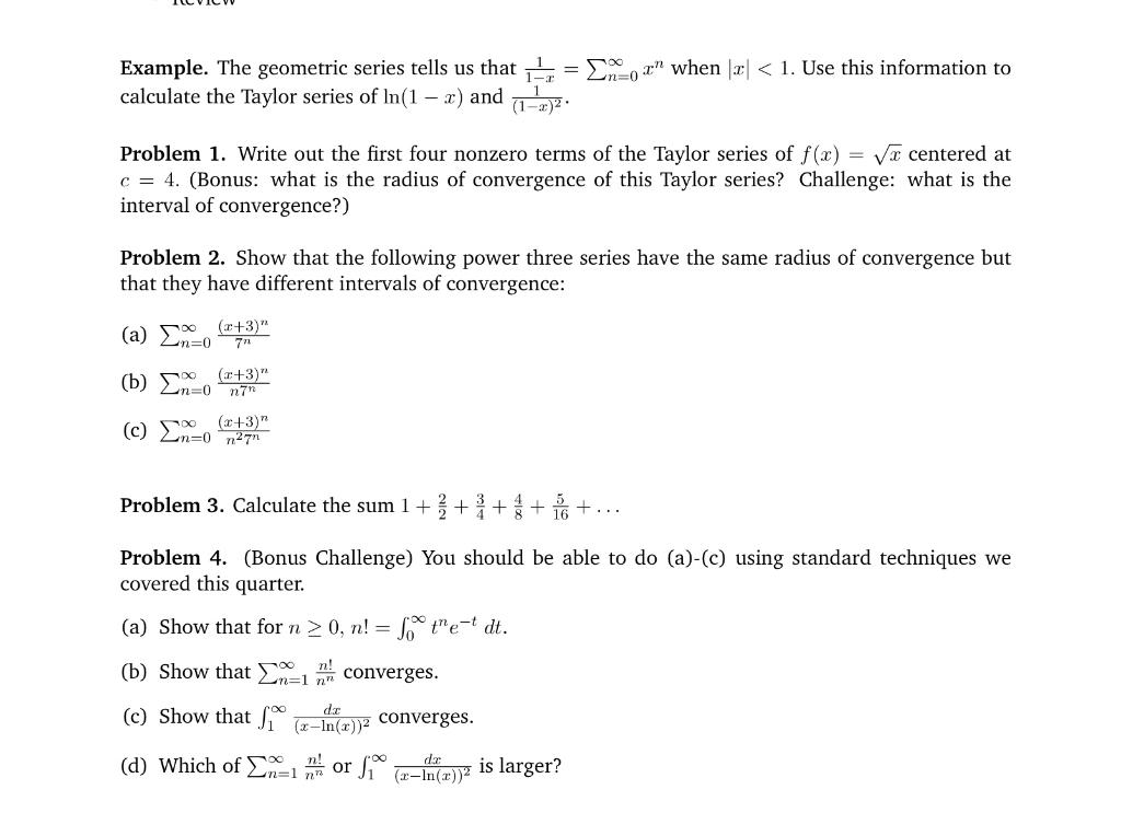 Solved Example. The geometric series tells us that – | Chegg.com
