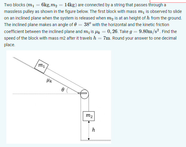 Solved Two blocks ( m1=6 kg,m2=14 kg ) are connected by a | Chegg.com