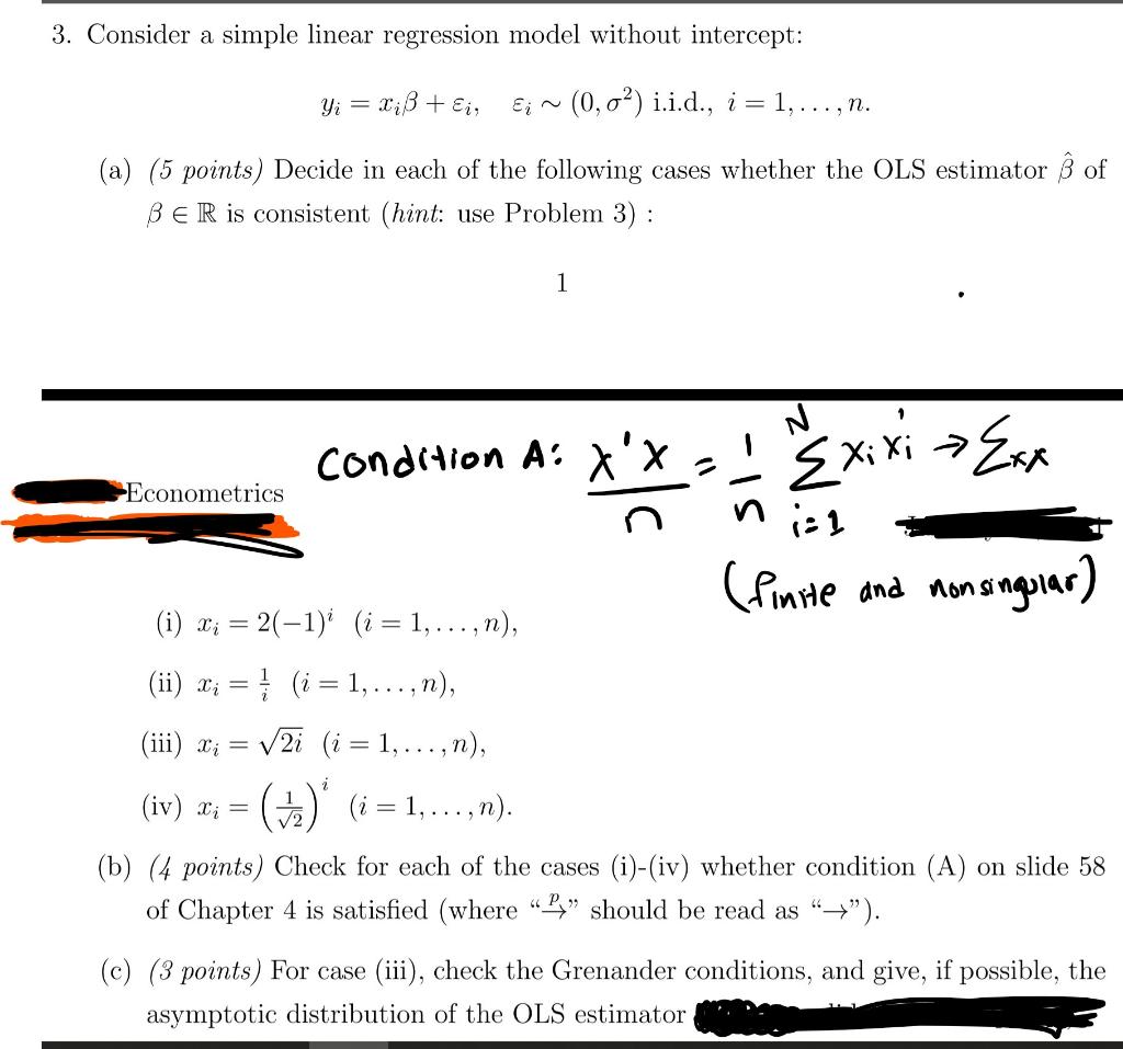 3. Consider a simple linear regression model without | Chegg.com