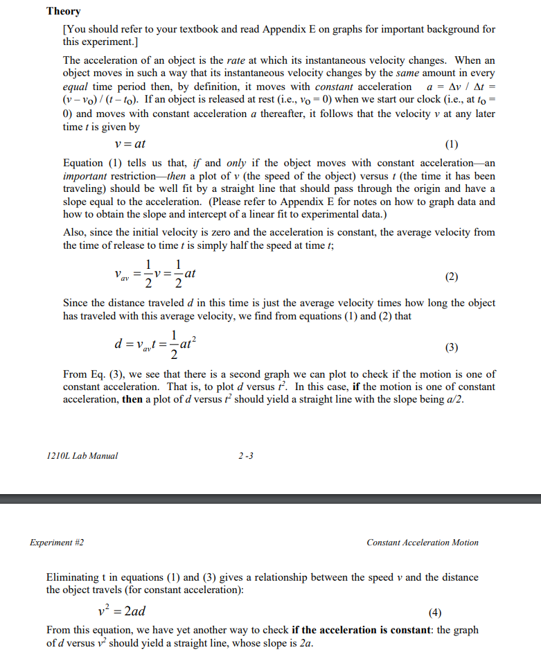 Solved Experiment 2 Data Constant Acceleration Motion | Chegg.com