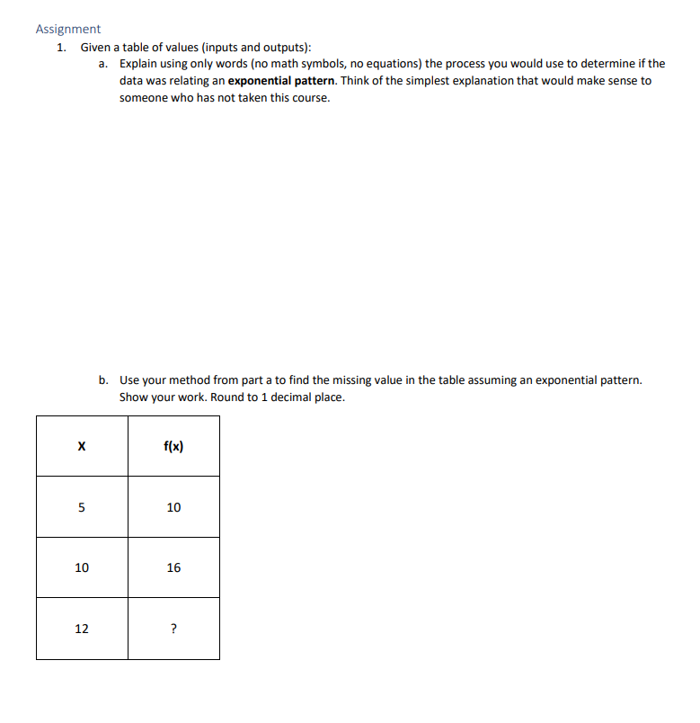 Solved Assignment 1. Given a table of values (inputs and | Chegg.com