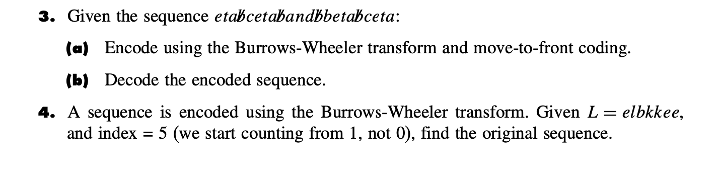 Solved 3. Given the sequence etabcetabandbbetabceta: (a) | Chegg.com