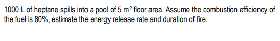 Solved 1000 L of heptane spills into a pool of 5 m2 floor | Chegg.com