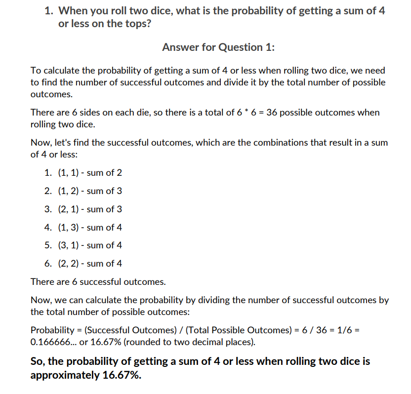 Solved 1. When you roll two dice, what is the probability of | Chegg.com