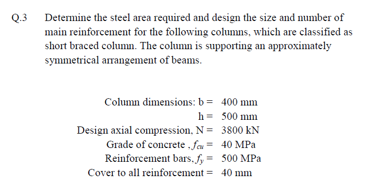 Solved Q.3 Determine the steel area required and design the | Chegg.com