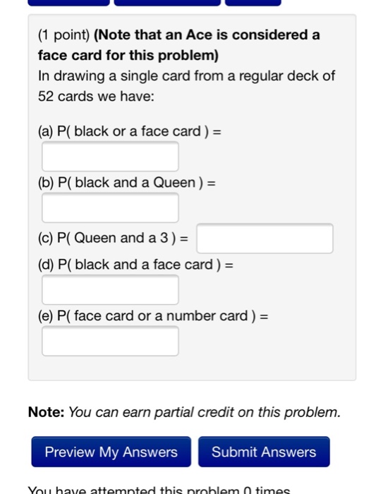 Solved In drawing a single card from a regular deck of 52 | Chegg.com