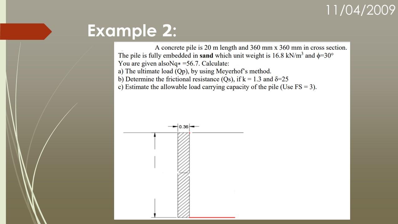 Solved 11/04/2009 Example 2: A concrete pile is 20 m length | Chegg.com