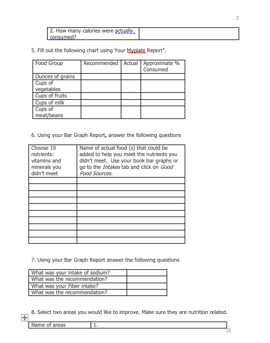 Make up a diet and fill in the following, you don't | Chegg.com